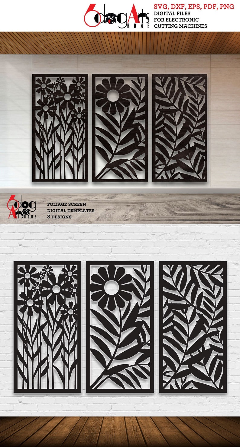 3 Floral Wall Decor Room Divider Partition Privacy Screen Templates ...