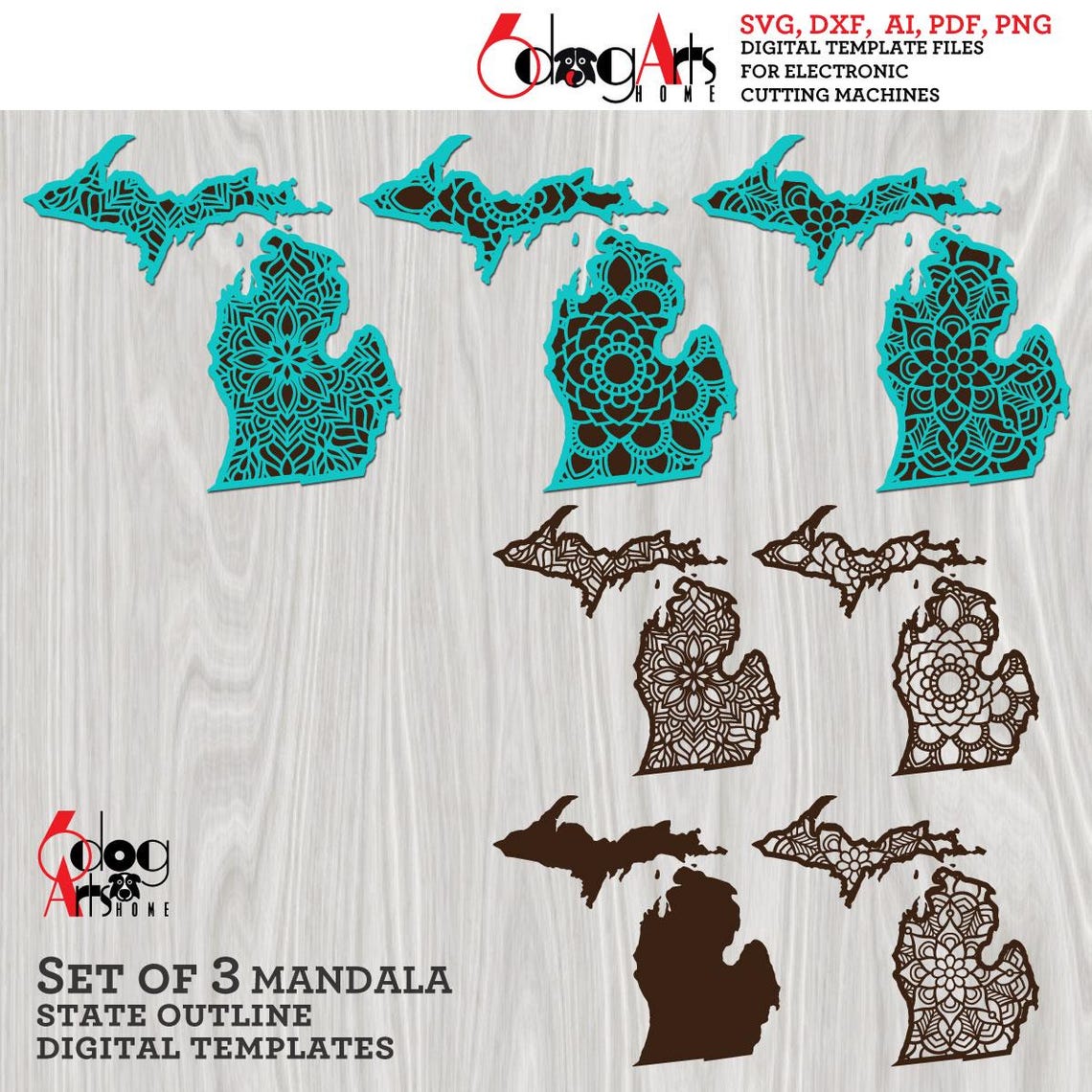 3 Michigan State Outline Mandala Wall Decor Layered Templates Vector ...