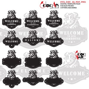 6 (x2) Bull Welcome Sign Digital Templates Vector SVG DXF Files Instant ...