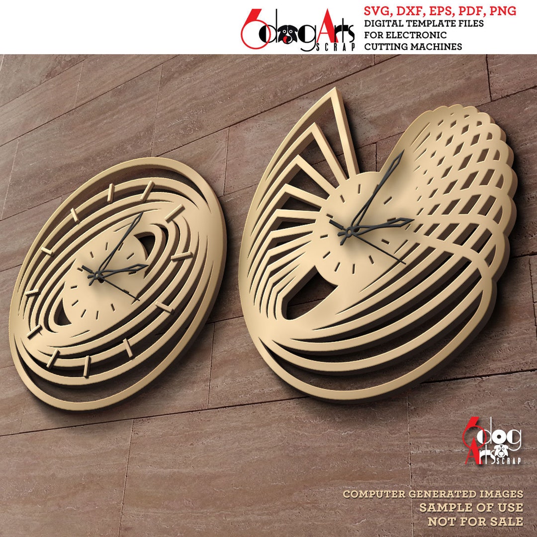 2 Minimalist Wall Clock Templates Digital Vector Files Svg Dxf Download ...