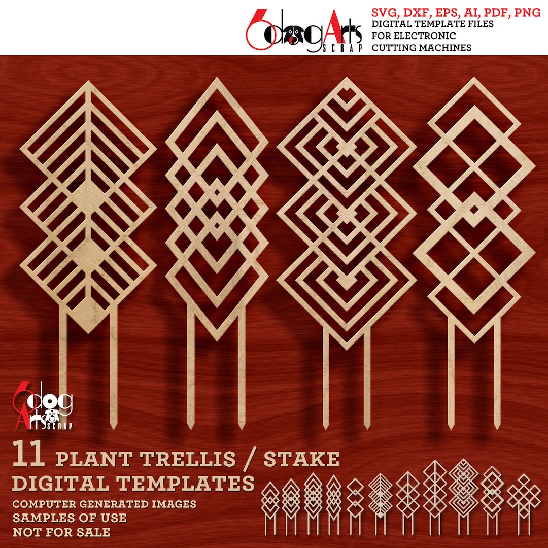 11 House Garden Plant Trellis Stake Templates Vector Digital SVG DXF ...