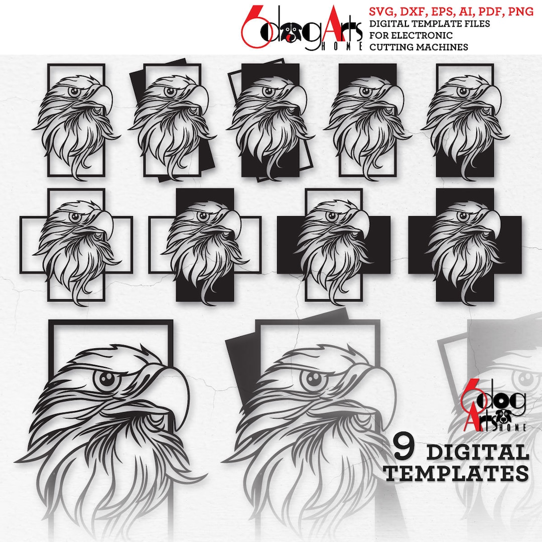 9 Bald Eagle Wall Decor Digital Templates SVG DXF Vector Files Instant ...