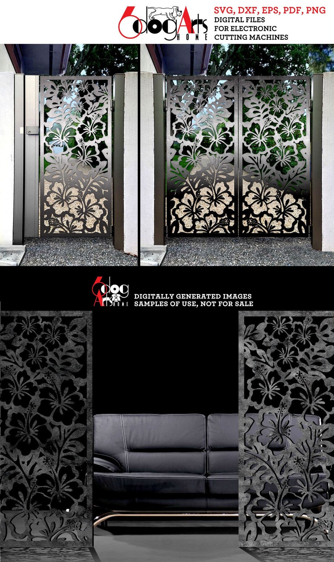 Hibiscus Grill Gate Room Screen Divider Partition Templates - Etsy