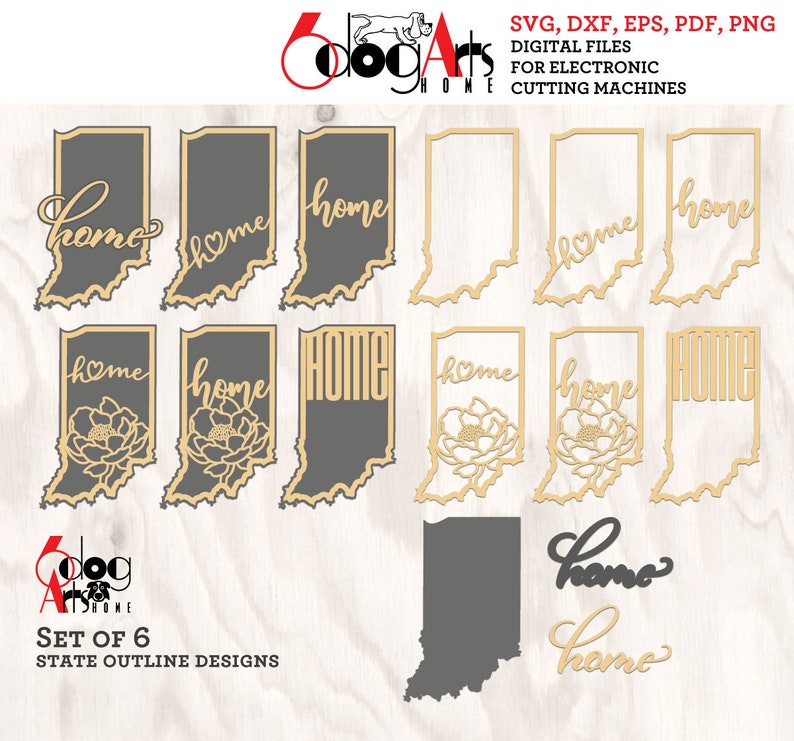 6 Indiana State Outline Home Wall Decor Layered Templates - Etsy
