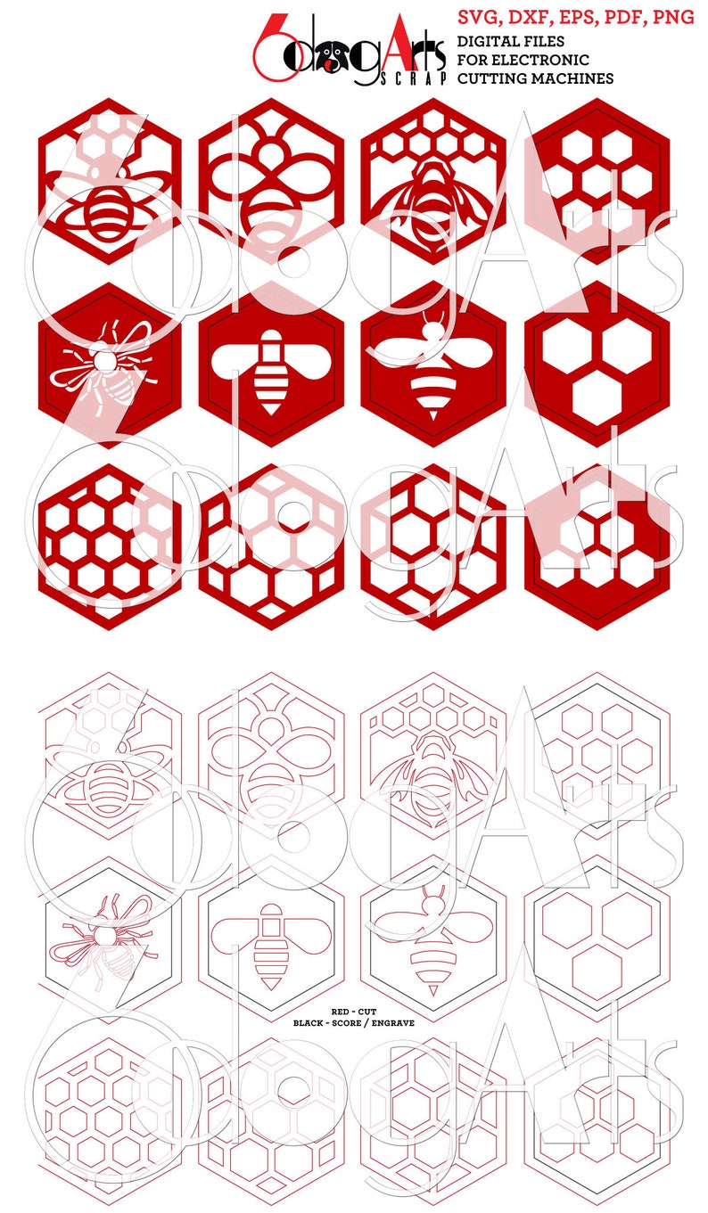 12 Bee Hexagonal Coaster Grill Trivet Templates Vector Digital SVG DXF ...