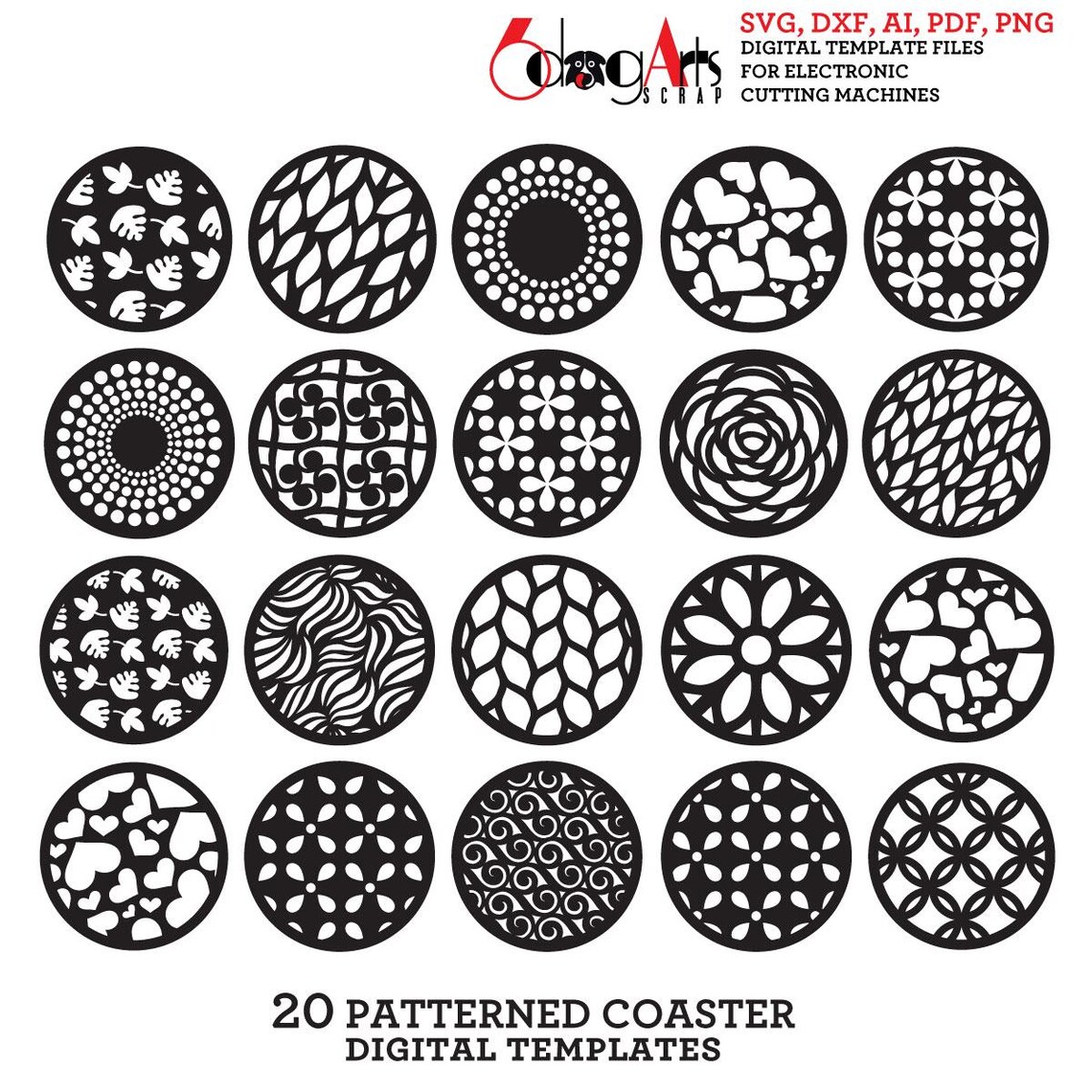 Coaster SVG Templates: 20 Patterned Designs (digital Download) JH-698 ...