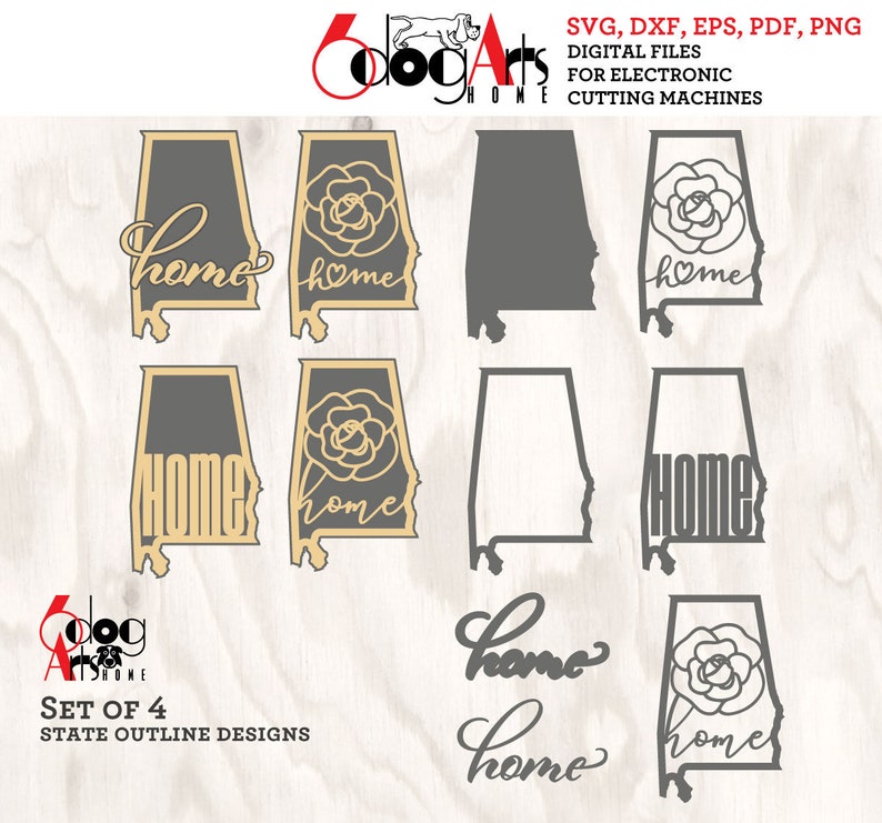 4 Alabama State Outline Home Wall Decor Layered Templates Vector ...