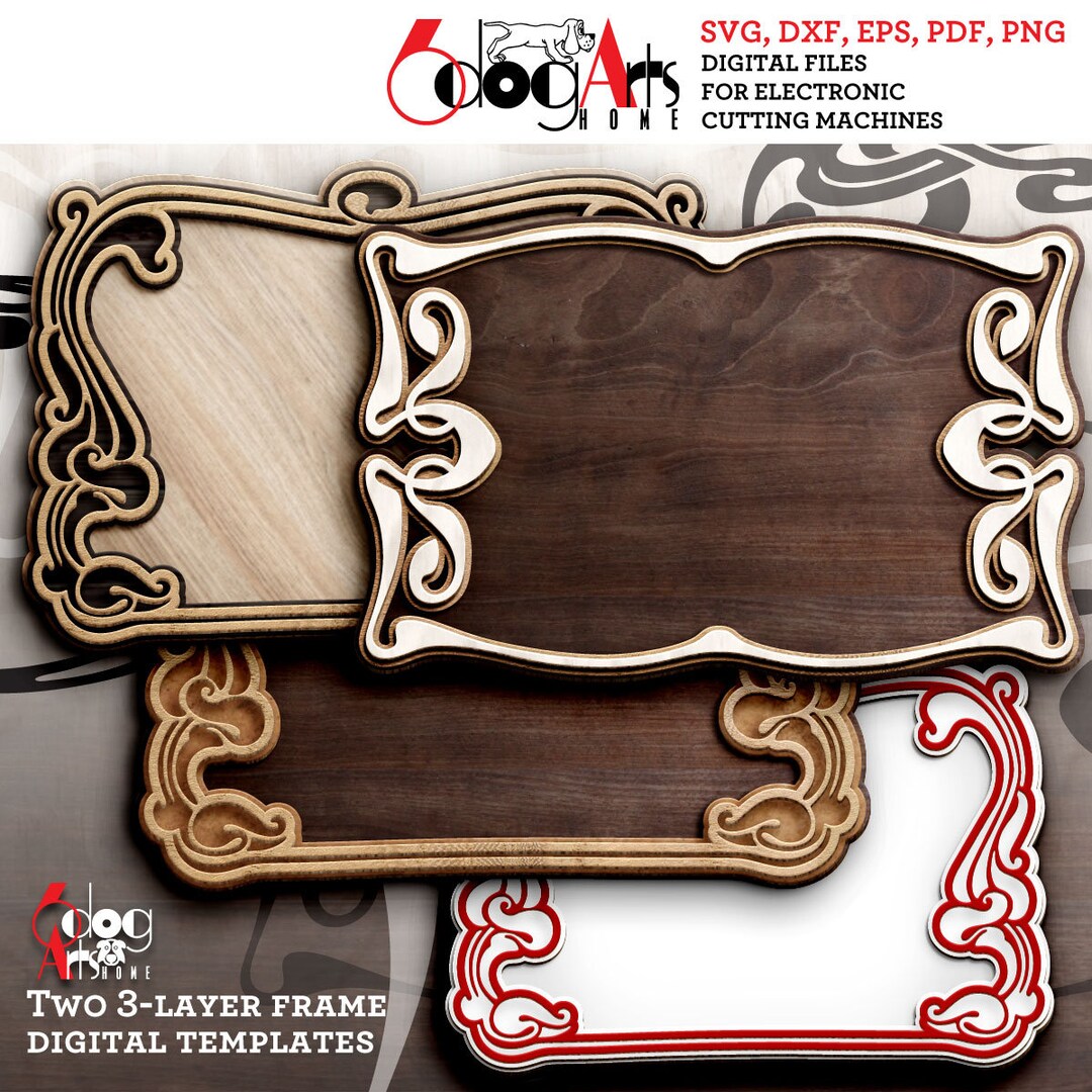 2 Art Nouveau Layered Frame Template Vector Digital SVG DXF Files ...
