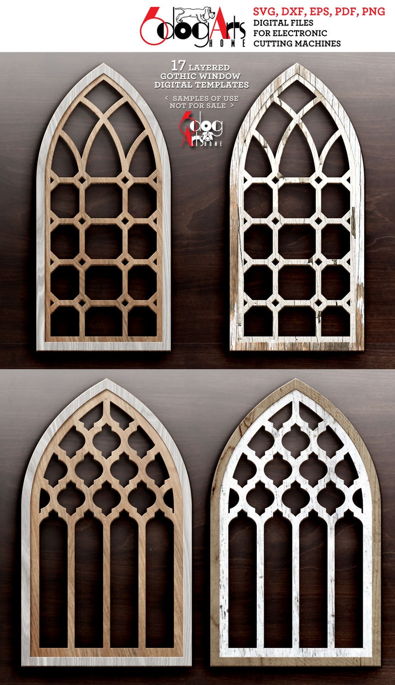 17 Multilayered Gothic Window Templates for Glowforge Laser Cricut CNC ...
