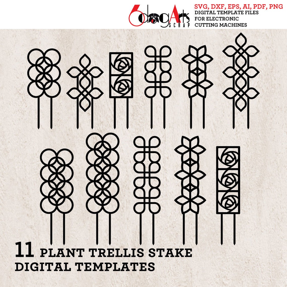 11 House Garden Plant Trellis Stake Templates Vector Digital SVG DXF ...