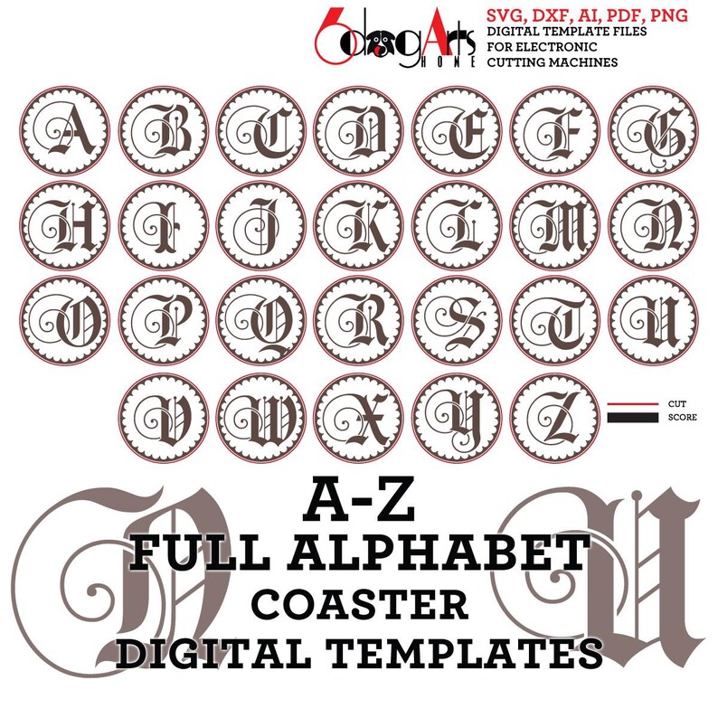 A-Z Full Alphabet SVG DXF Files Coaster Wall Decor Templates Digital ...