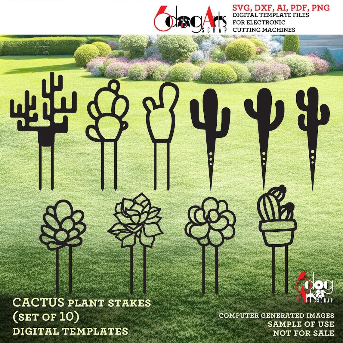 10 Cactus Garden Trellis Stake Digital Templates Vector SVG DXF Files ...