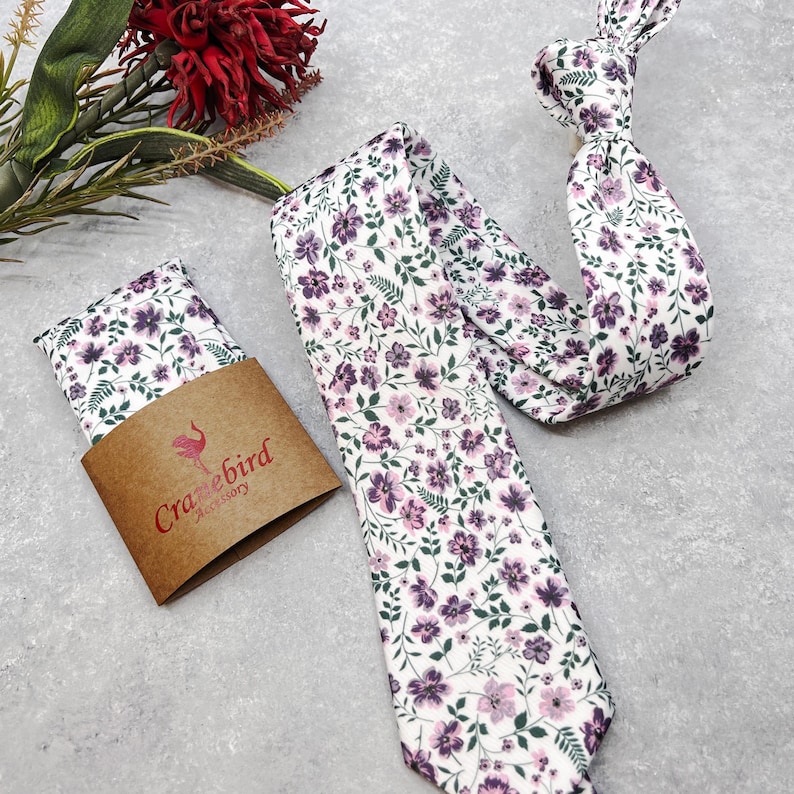 Dusty Lavender and Muted Lilac Floral Slim Necktie, Pastel Botanical ...