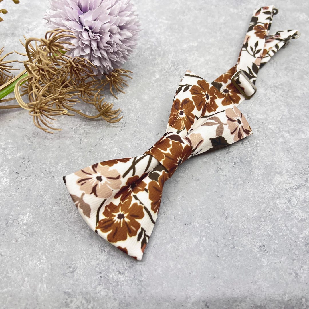 Muted Rust Brown and Soft Blush Peach Floral Bow Tie With Optional ...