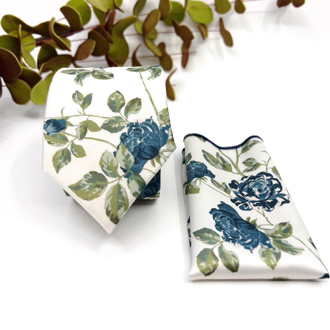 Denim Blue Rose Flower Tie, Olive Green Tie, Sage Green, Ecru ...