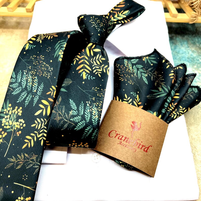 Dusty Teal Green Floral Slim Necktie, Muted Gold Navy Wedding Tie for ...