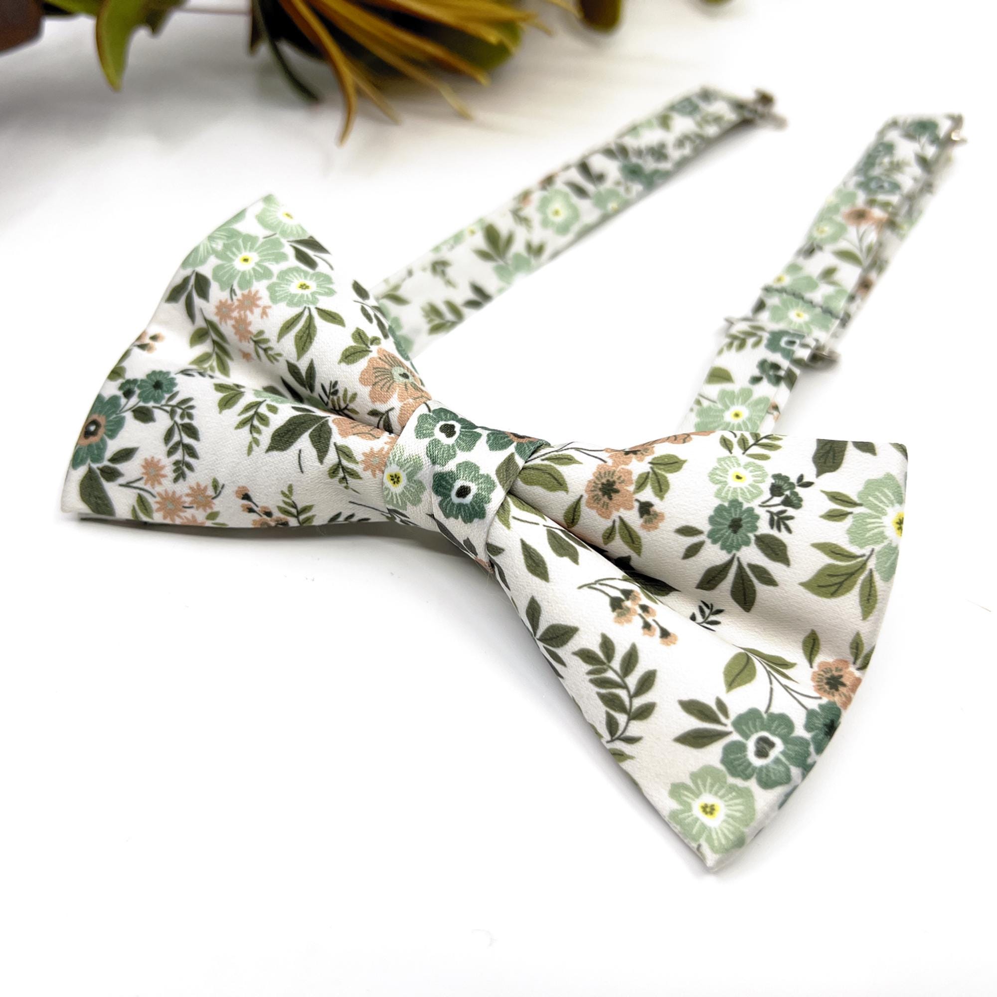 Dusty Sage Green Floral Bow Tie for Groom, Groomsmen and Boys, Liberty ...