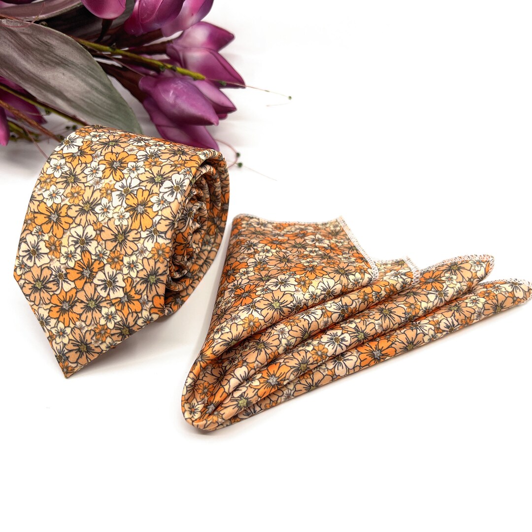 Peach Floral Slim Necktie: Copper Wedding Tie - Etsy Australia