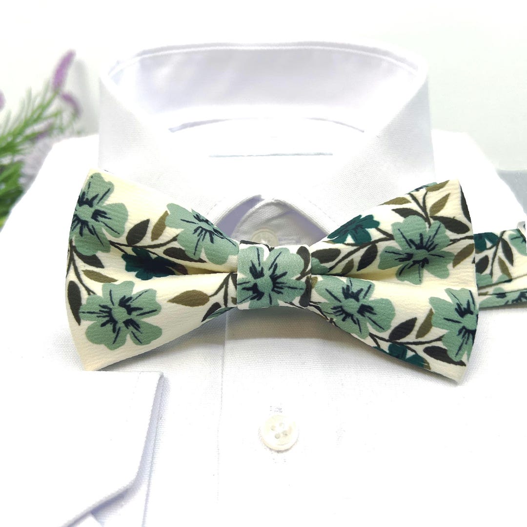 Muted Sage Green Floral Bow Tie Sizes Baby to Adult, Dusty Teal Wedding ...