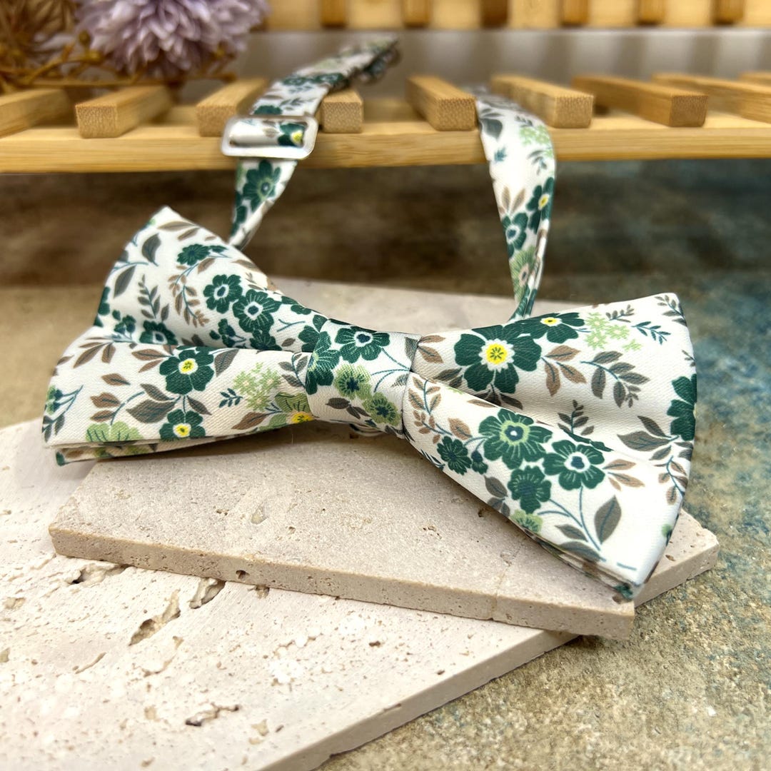 Muted Sage Green Floral Bow Tie Sizes Baby to Adult, Deep Forest ...