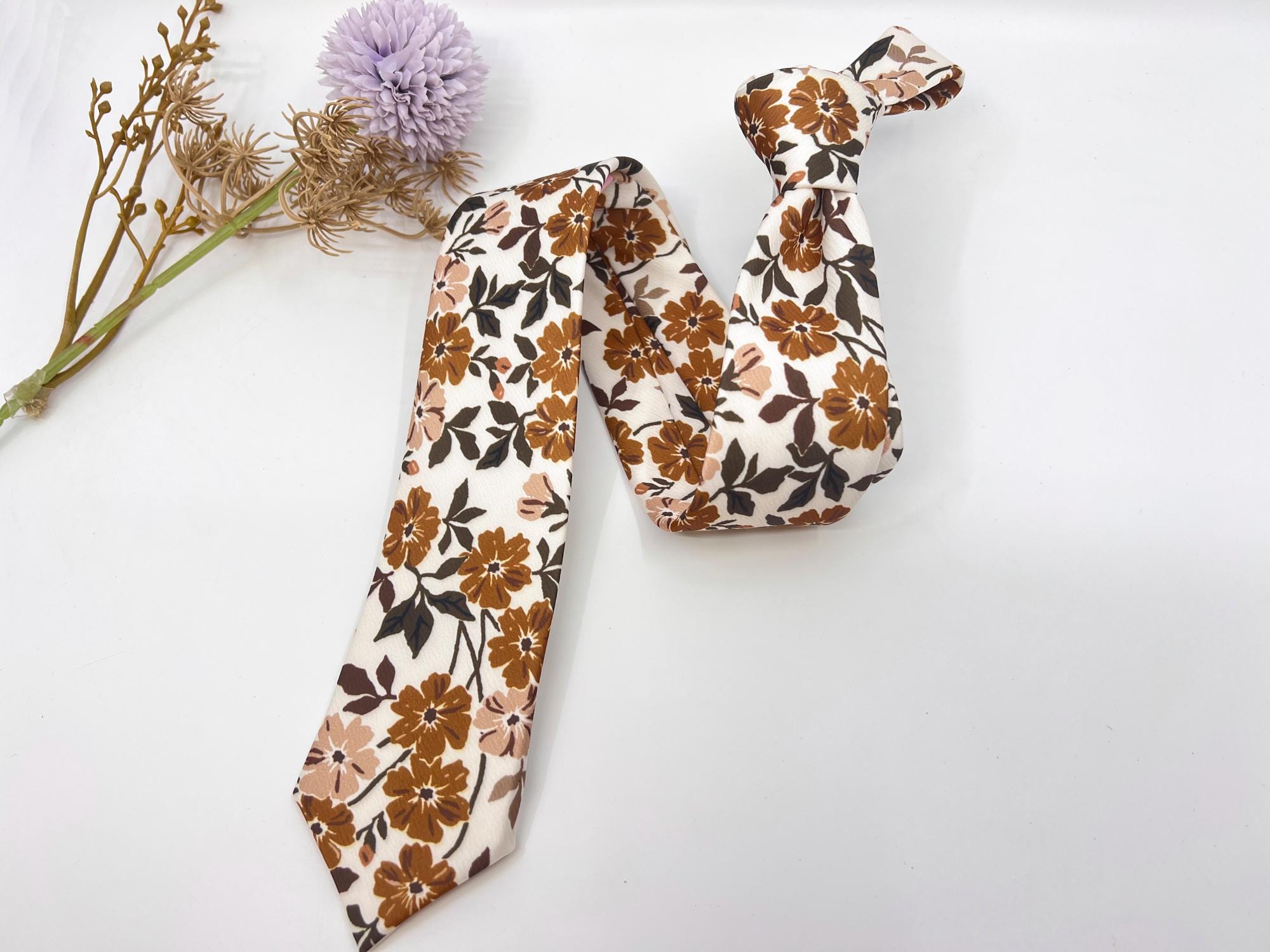 Muted Rust Brown and Soft Blush Peach Floral Bow Tie With Optional ...