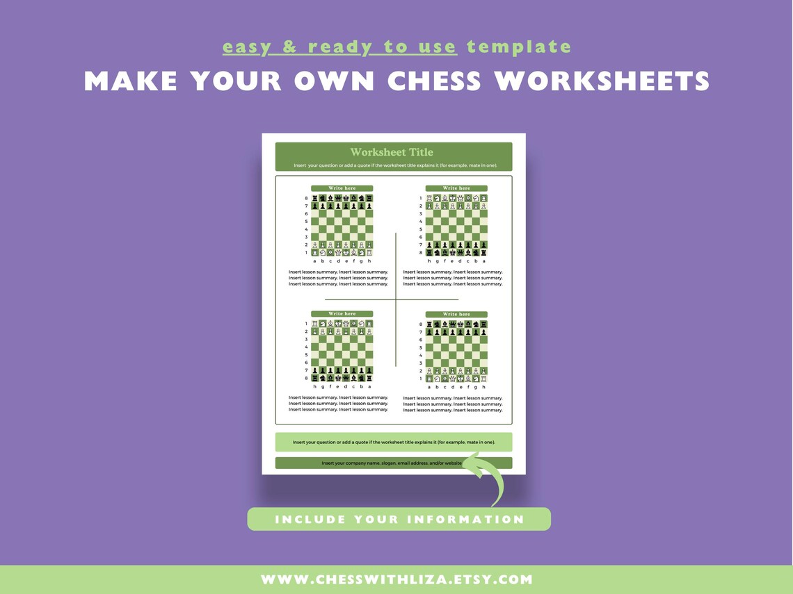 Make Your Own Chess Worksheets | Easy-to-edit Canva Template ...