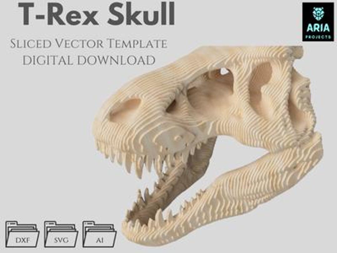 T-rex Skull - Sliced Vector Template, Parametric, Multilayer Laser Cut ...