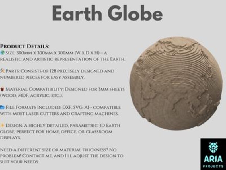 Earth Globe - Sliced Vector Template, Parametric, Multilayer Laser Cut ...