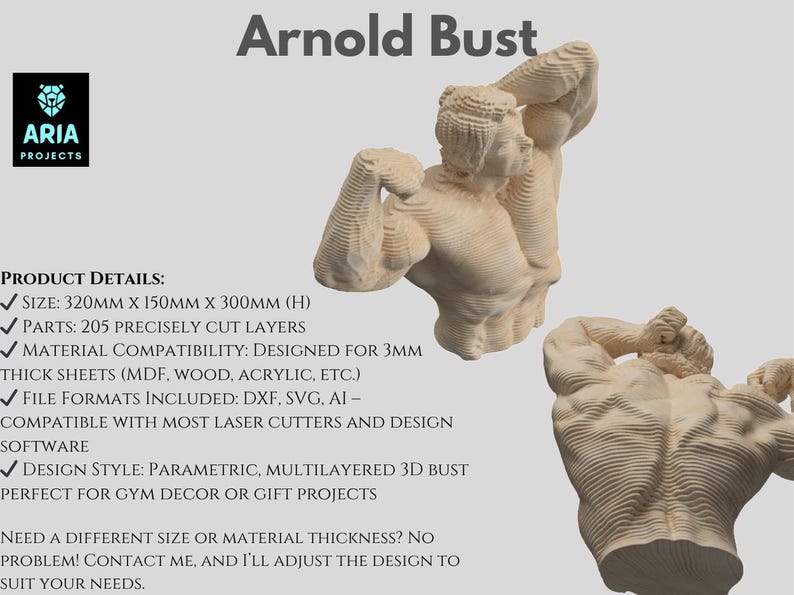 Arnold Posing Bust – Sliced Vector Template, Parametric, Multilayer ...