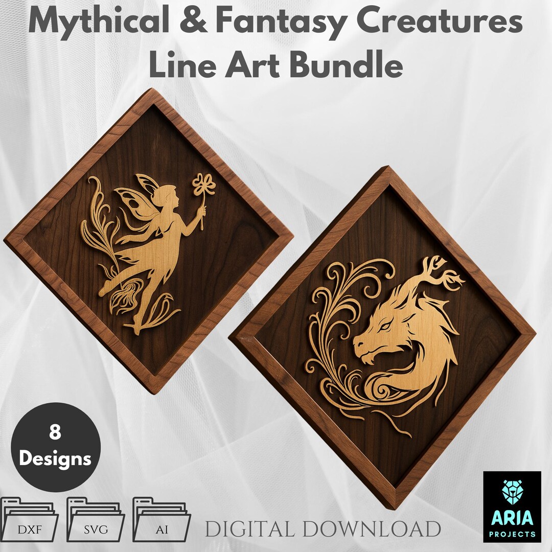 Mythical Creatures SVG Bundle: Dragon, Unicorn, Phoenix Laser Cut Files ...
