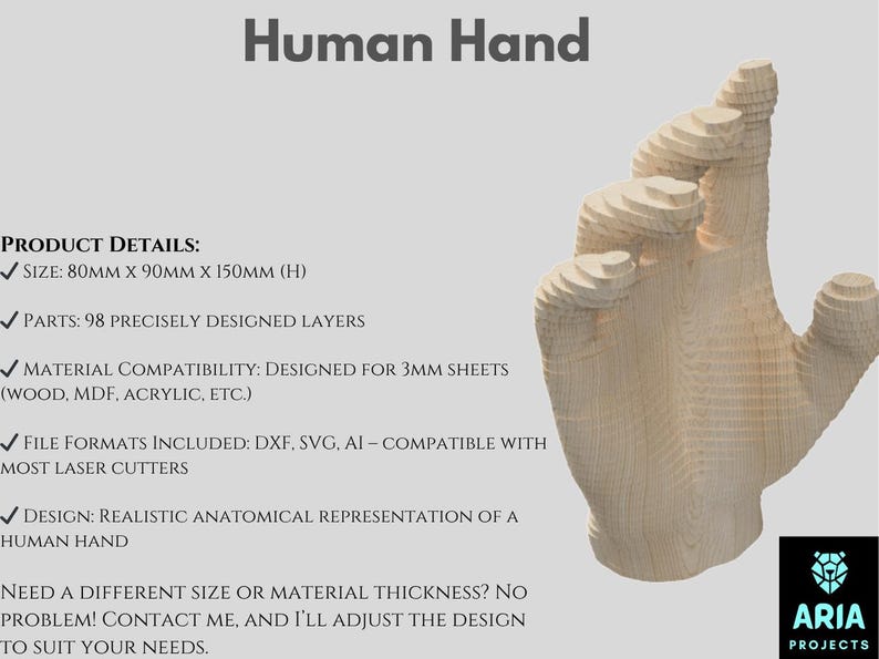 Human Hand – Sliced Vector Template, Parametric, Multilayer (DXF, SVG ...