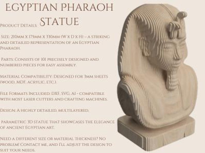 Egyptian Pharaoh Statue - Sliced Vector Template, Parametric ...