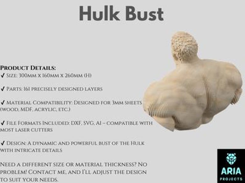 Hulk Bust – Sliced Vector Template, Parametric, Multilayer (DXF, SVG ...