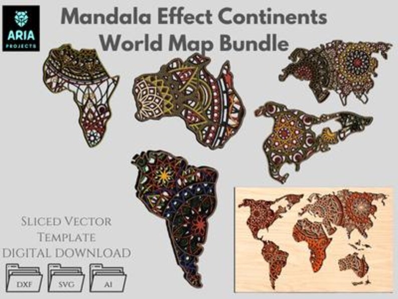 Mandala Effect Continents – World Map Bundle (8 Layer / 7 Layers ...