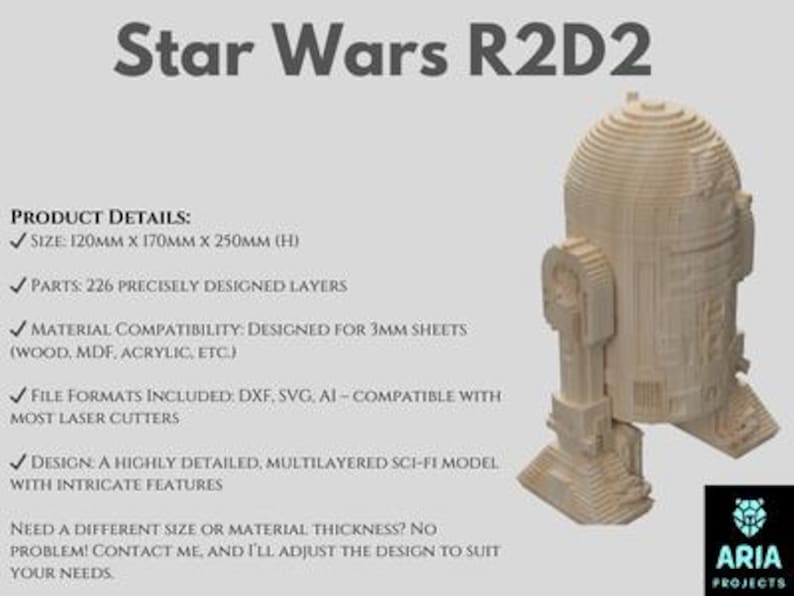 Star Wars R2-D2 – Sliced Vector Template, Parametric, Multilayer (DXF ...