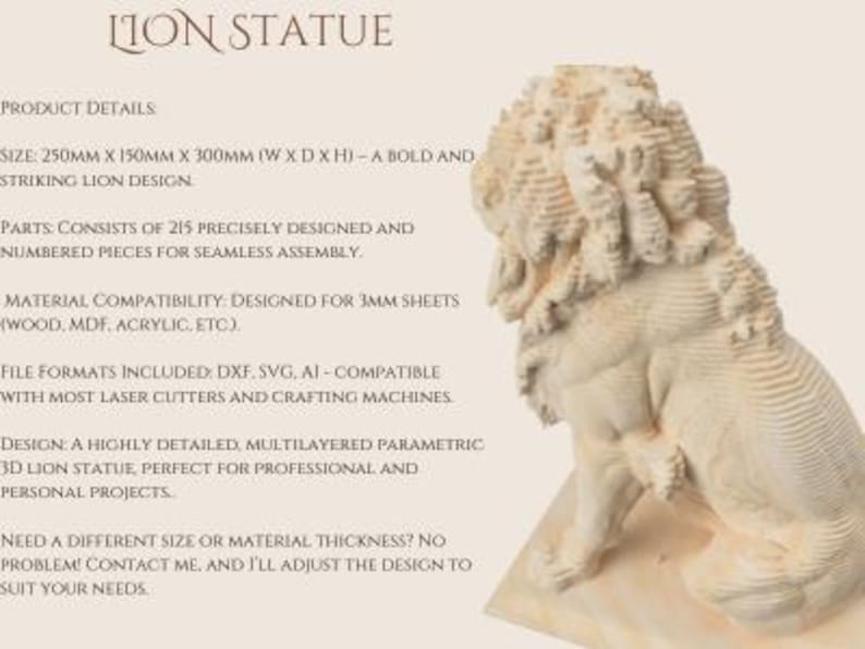 Lion Statue - Sliced Vector Template, Parametric, Multilayer Laser Cut ...