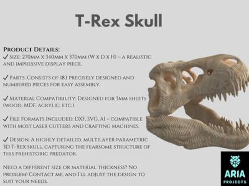 T-rex Skull - Sliced Vector Template, Parametric, Multilayer Laser Cut ...