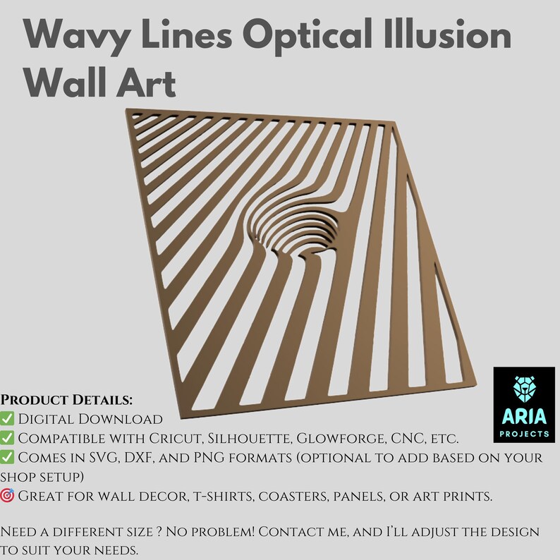 Wavy Lines Optical Illusion Wall Art: Laser Cut Geometric Pattern (SVG ...