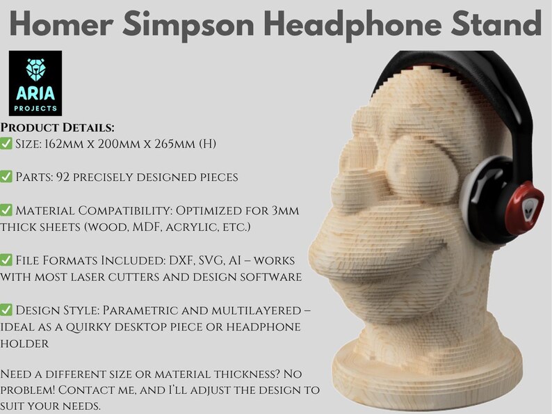 Homer Simpson Headphone Stand – Sliced Vector Template, Parametric ...