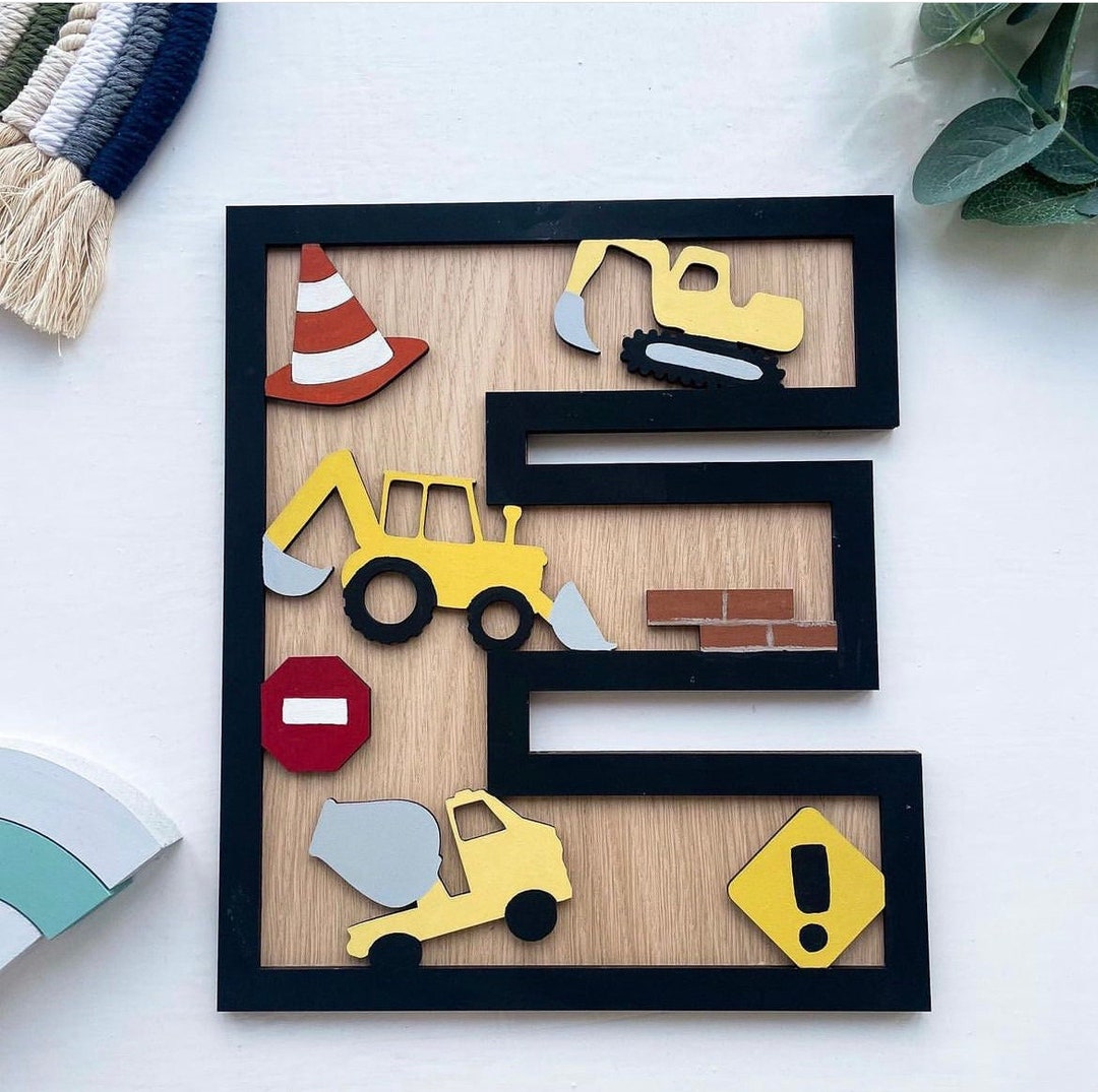 Wooden Digger Construction Initial Wall Art, Simple Tractor ...