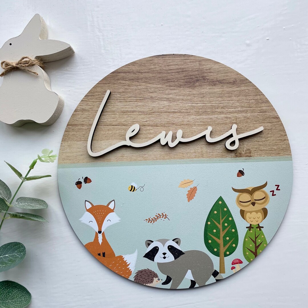 Personalised Woodland Theme Door Sign, Customised Animal Bedroom Wall ...