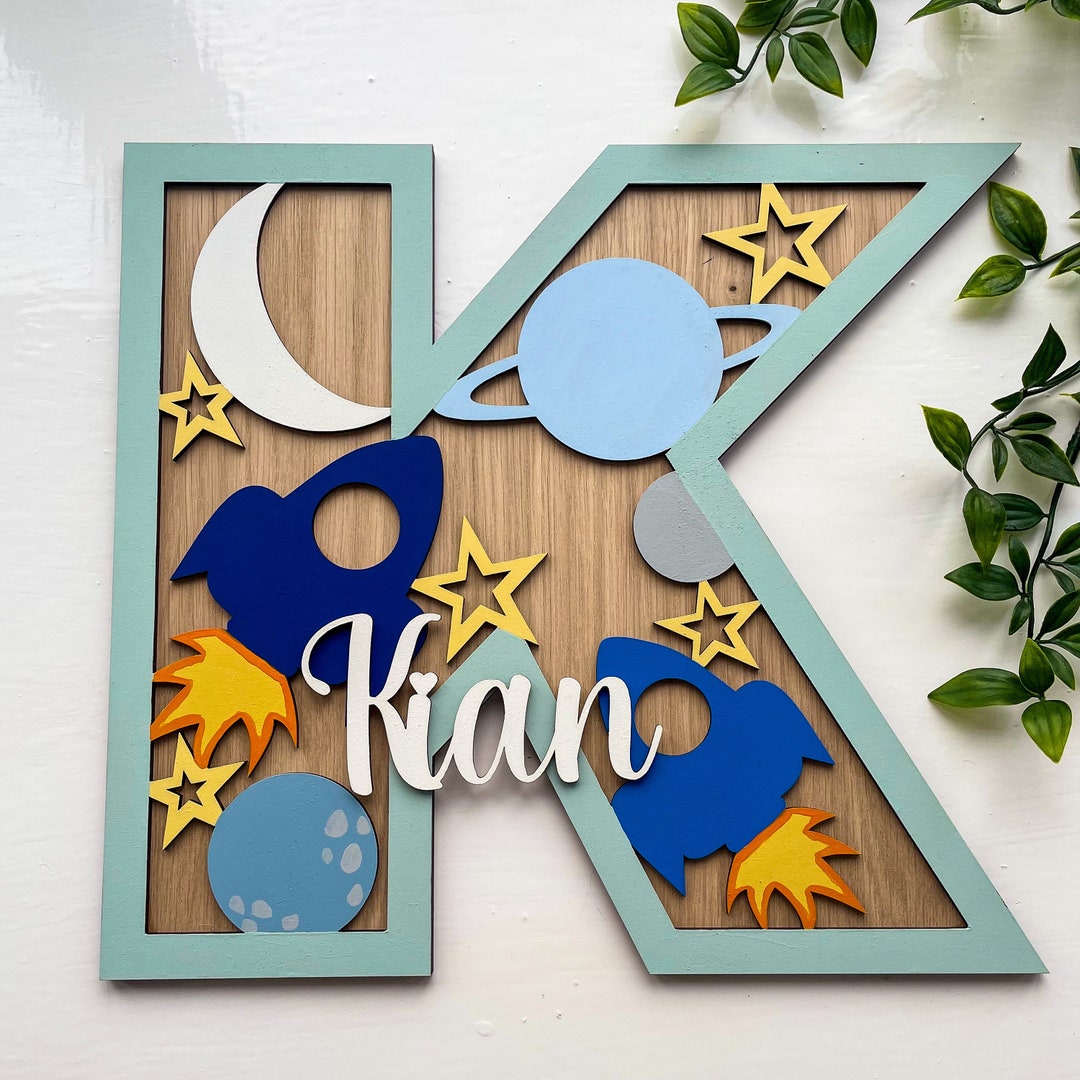 Personalised Space Theme Letter Initial Wall Decor | Custom Galactic ...