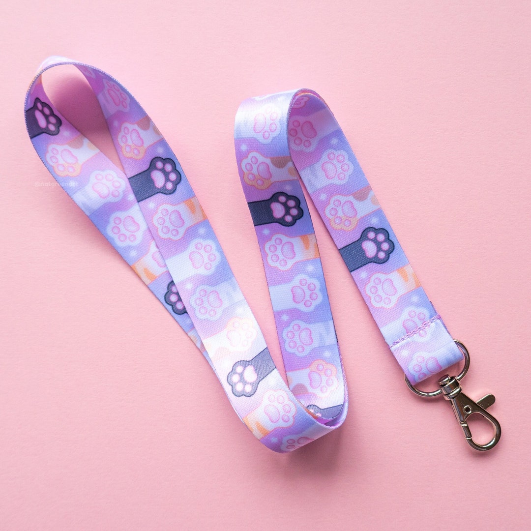 Cat Lanyard | Kawaii Badge Holder, Cute Cat Paws, Neck Strap, College ...