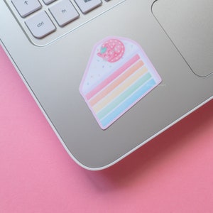 Rainbow Cake Sticker | Strawberry Cat, Kawaii Dessert, Cafe Aesthetic ...