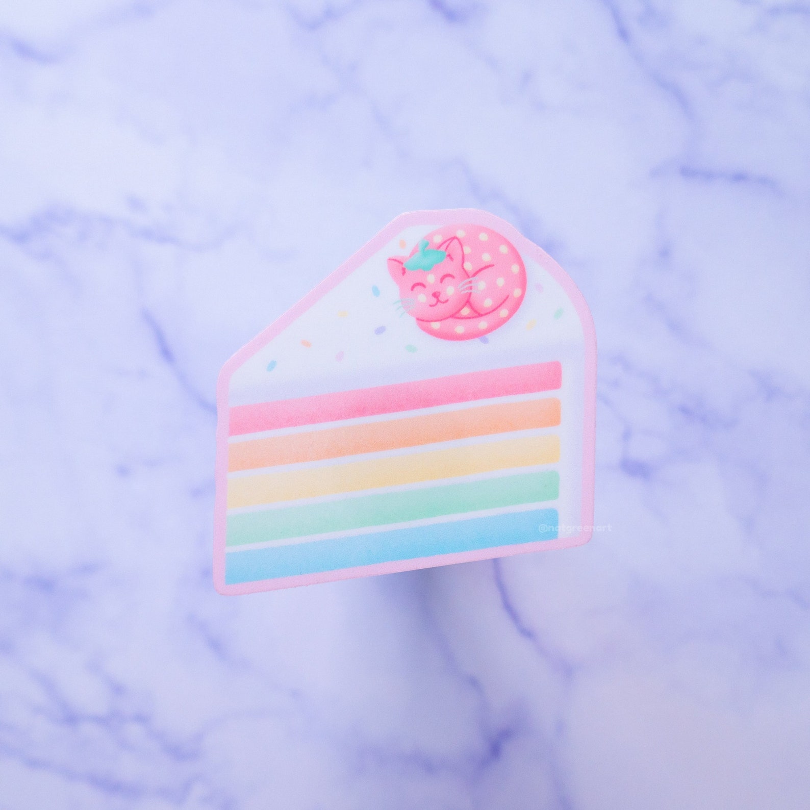 Rainbow Cake Sticker | Strawberry Cat, Kawaii Dessert, Cafe Aesthetic ...