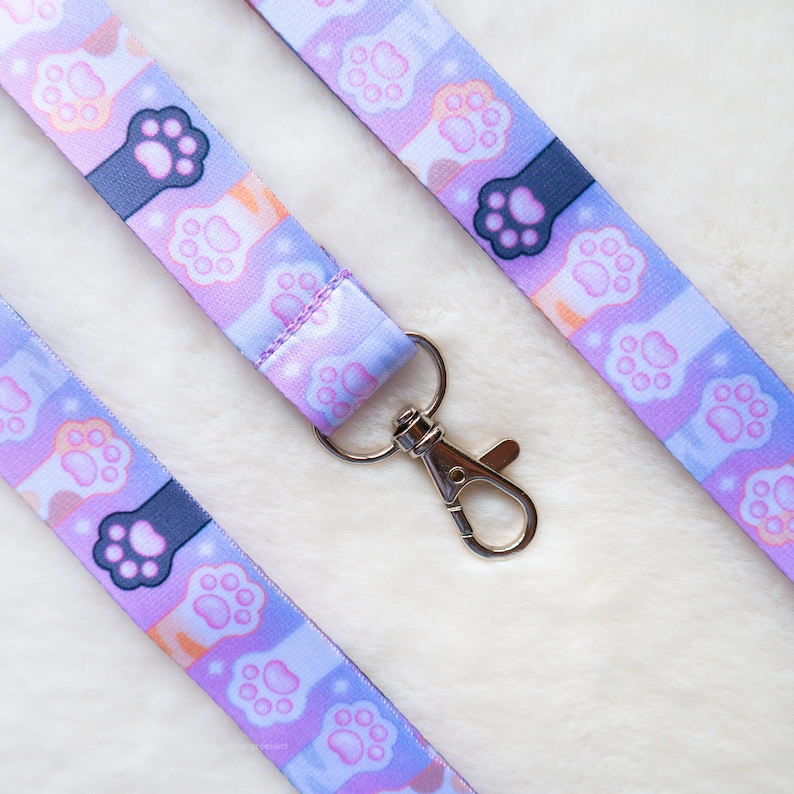Cat Lanyard | Kawaii Badge Holder, Cute Cat Paws, Neck Strap, College ...