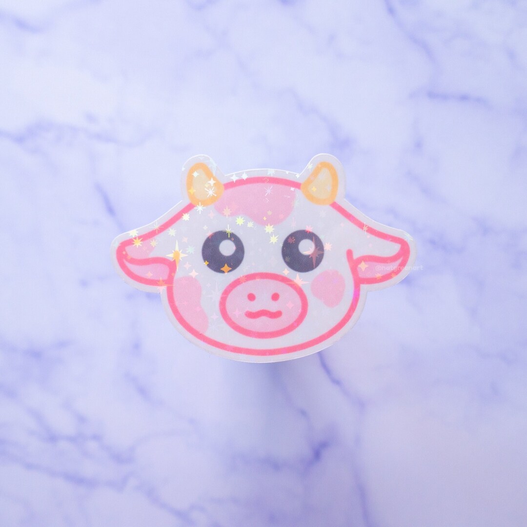 Pink Cow Sticker | Holographic Sticker, Cottagecore Decor, Kawaii ...