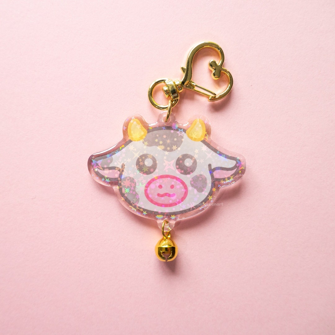Cow Keyring | Holographic Keychain, Dairy Cow Art, Bell Keychain ...