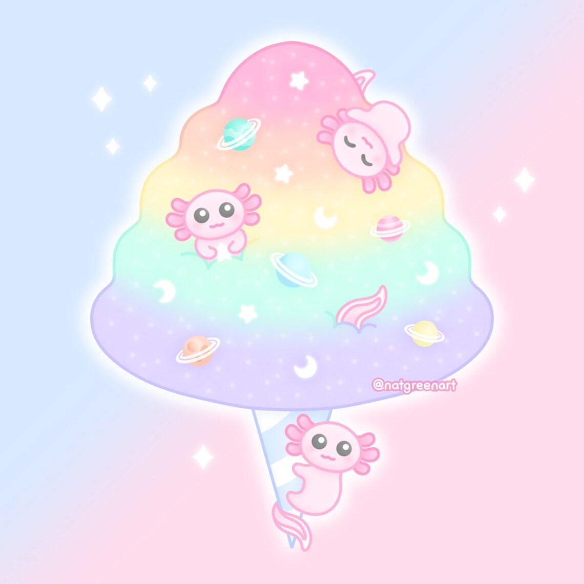 Cotton Candy Sticker Cute Axolotl Sticker Kawaii Dessert - Etsy
