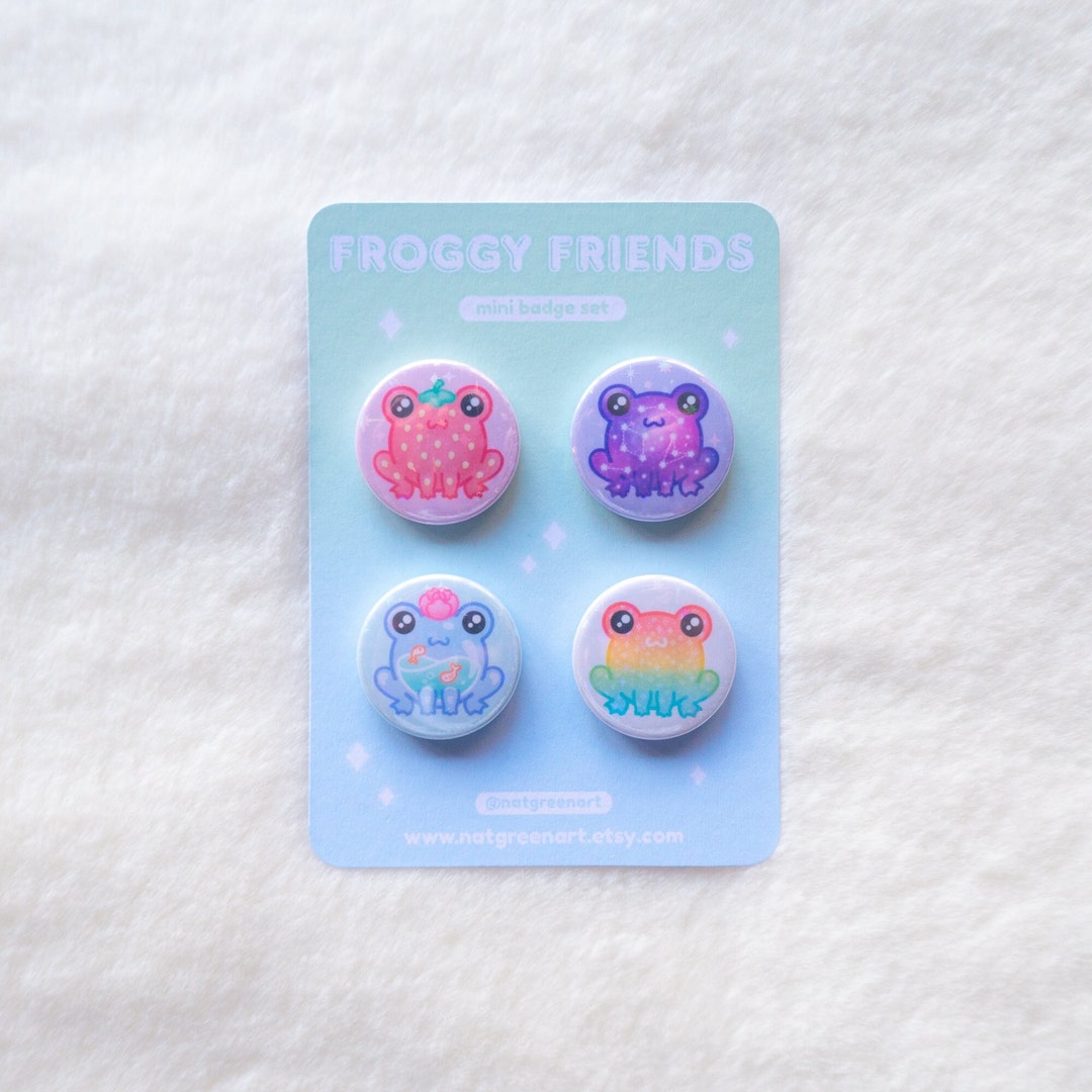 Frog Badge Pack | Set of 4 Pinback Buttons, Holographic Decor, Kawaii ...